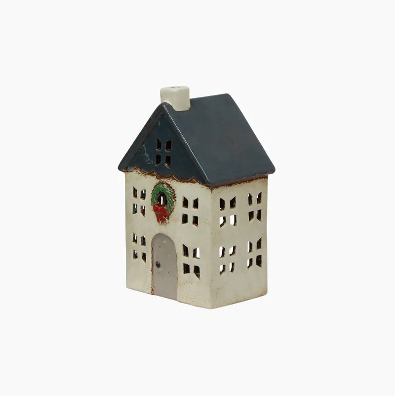 Tea Light House | Christmas | Blue with Wreath Sml | Coco Blue