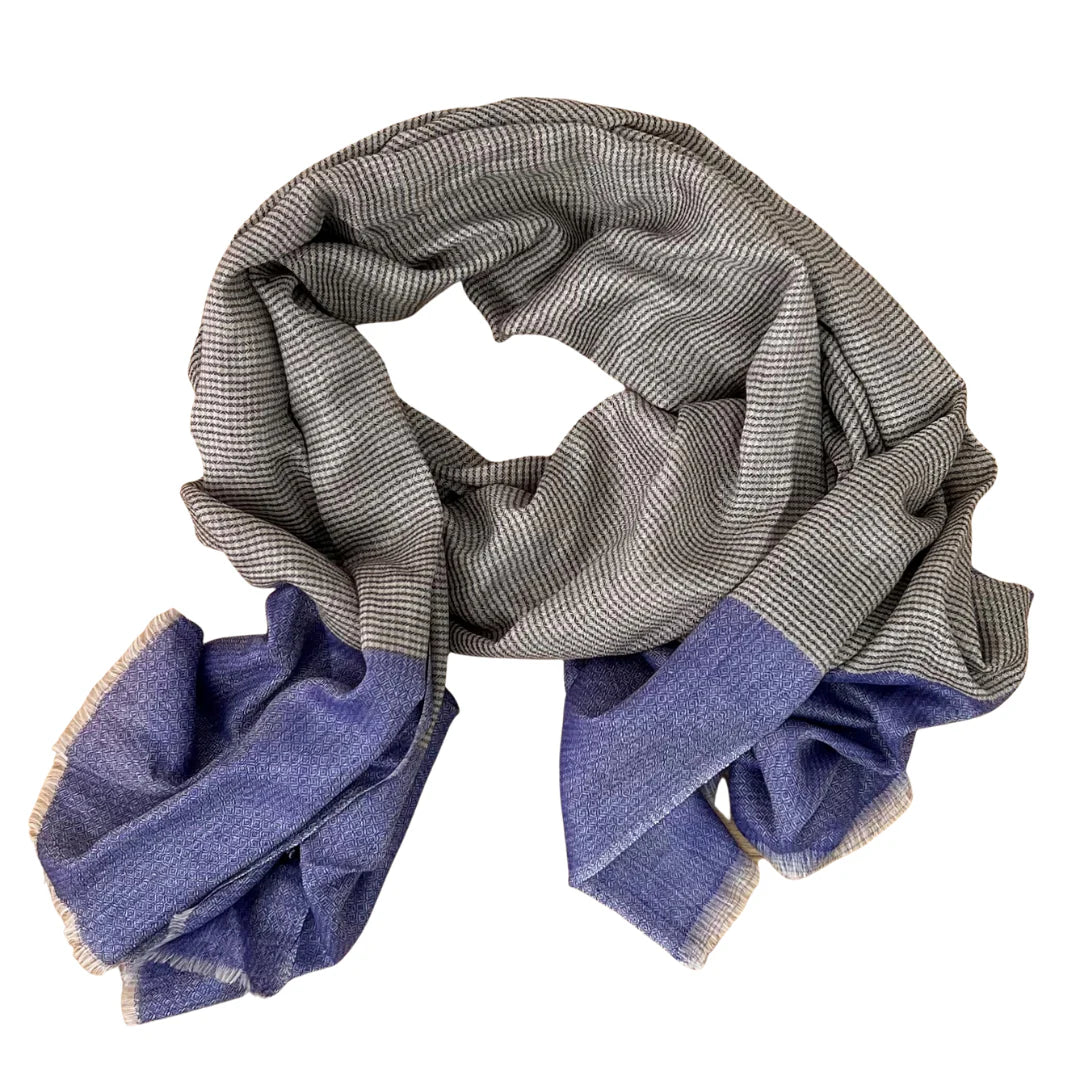 Blue & Beige Fine Check Scarf– Coco Blue